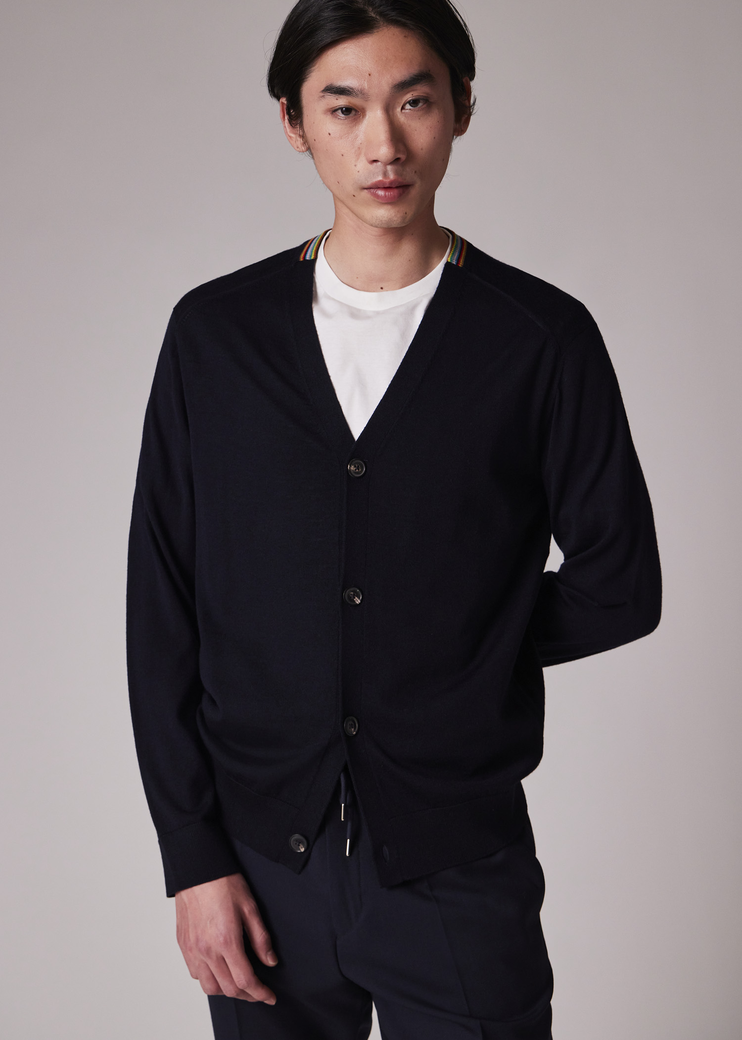 Dark Navy Washable Wool 'Signature Stripe' Cardigan