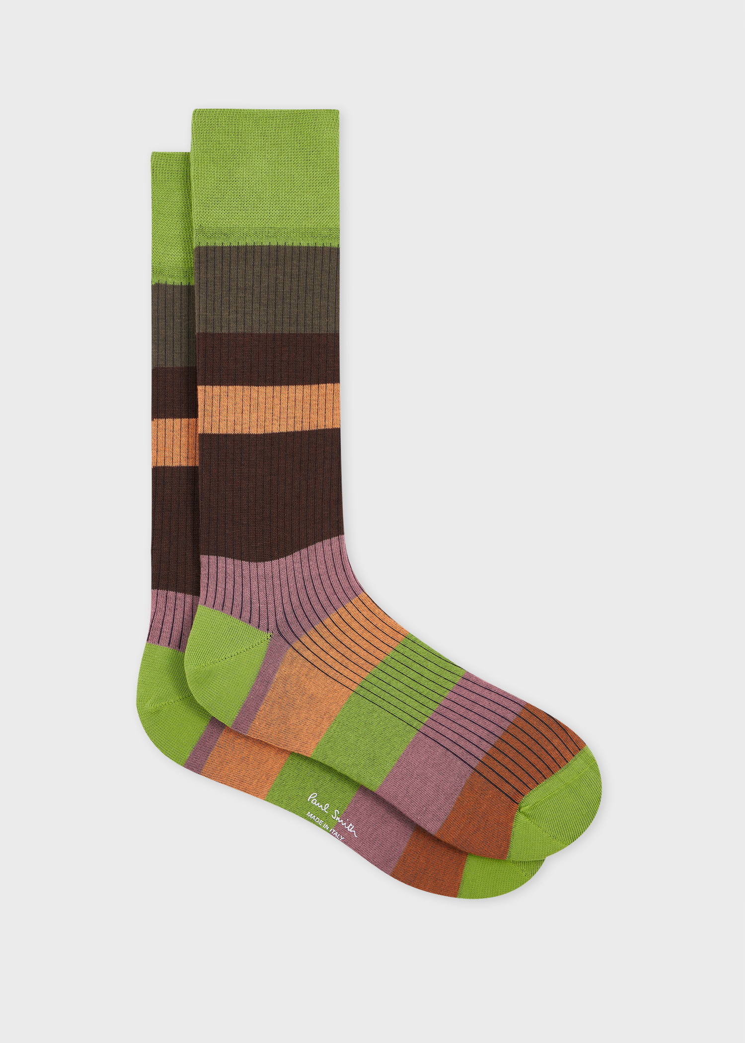 Men's Green Mixed-Stripe Ribbed Socks