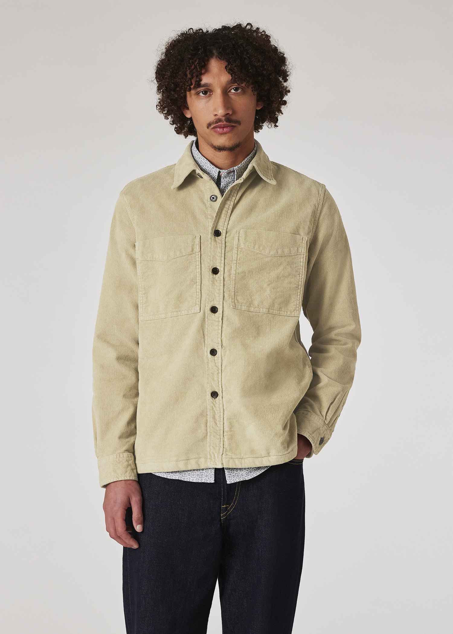 Men's Light Tan Organic-Cotton Corduroy Overshirt