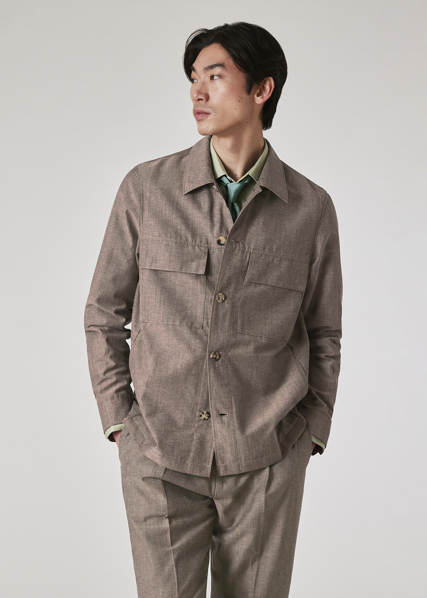 Men's Light Brown Wool-Cotton Blend Overshirt