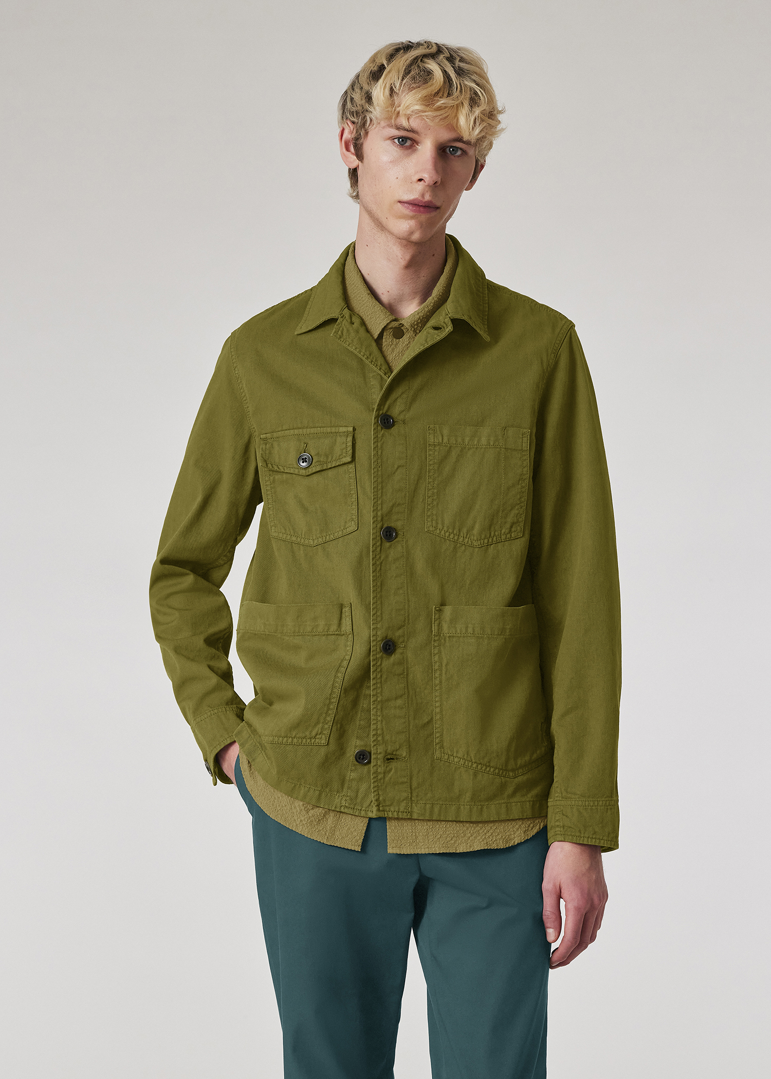 Men's Khaki Garment-Dye 'Broad Stripe Zebra' Cotton Work Jacket