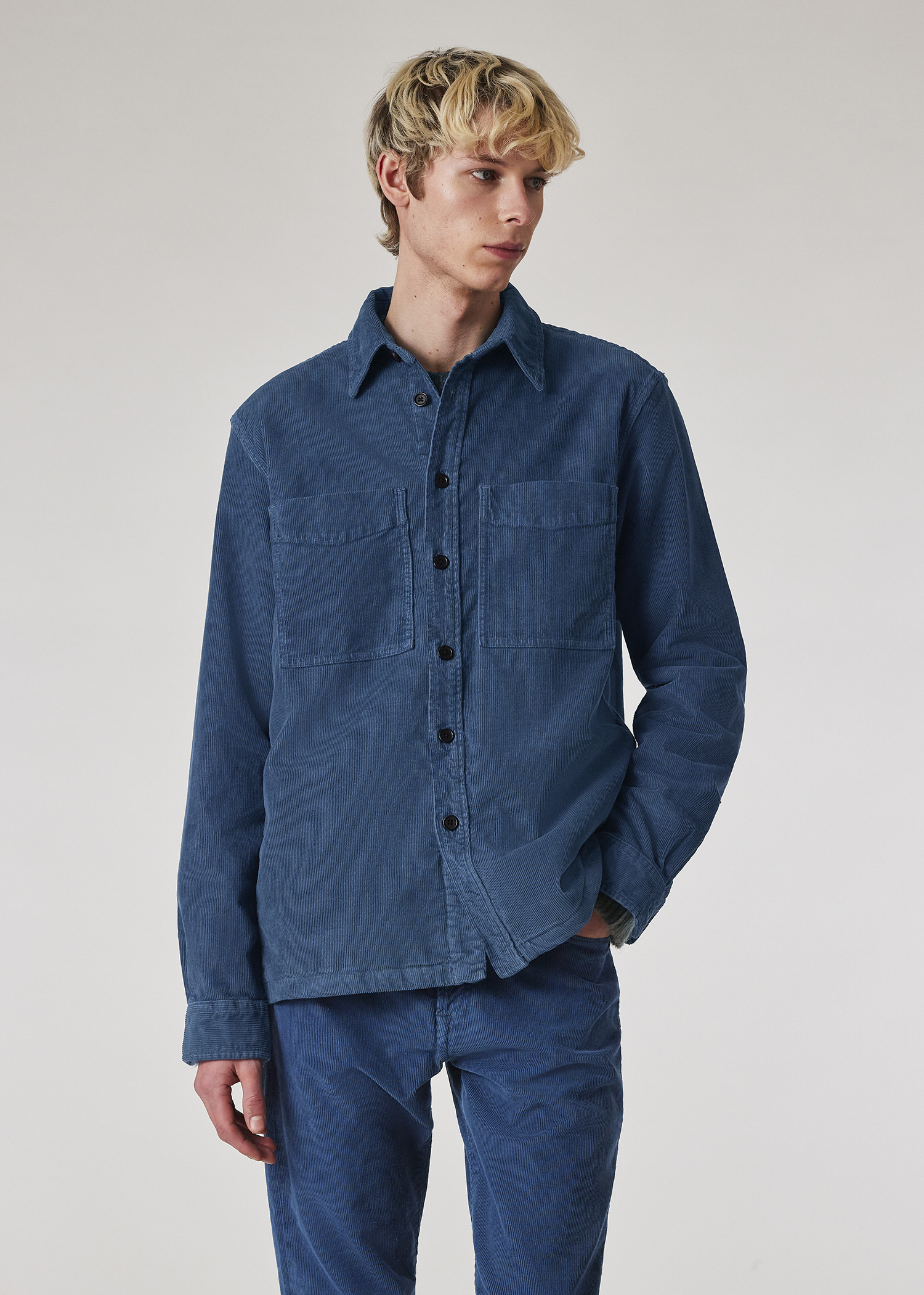 Men's Mid-Blue Organic-Cotton Corduroy Overshirt