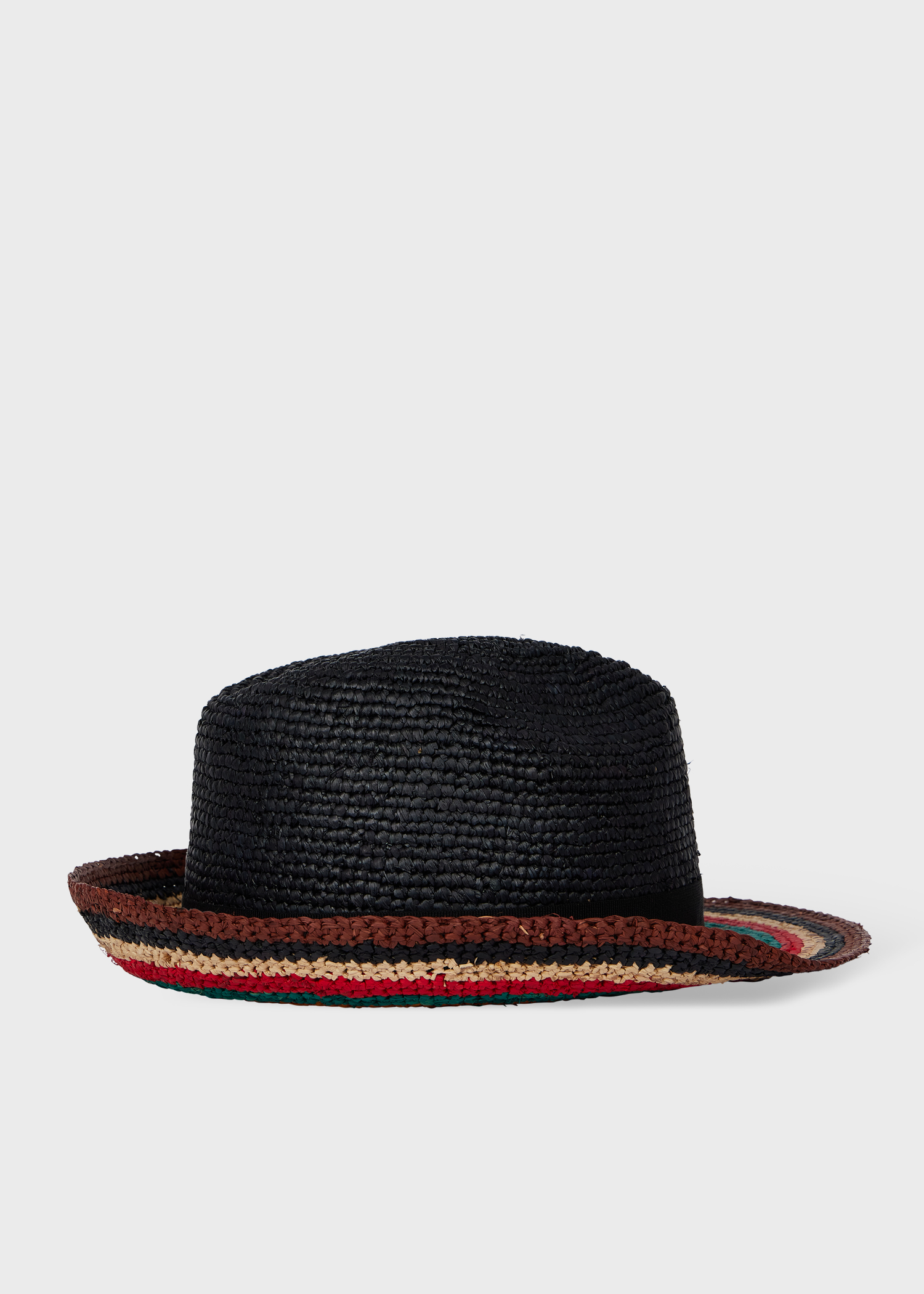 Black 'Signature Stripe' Straw Trilby Hat Paul Smith