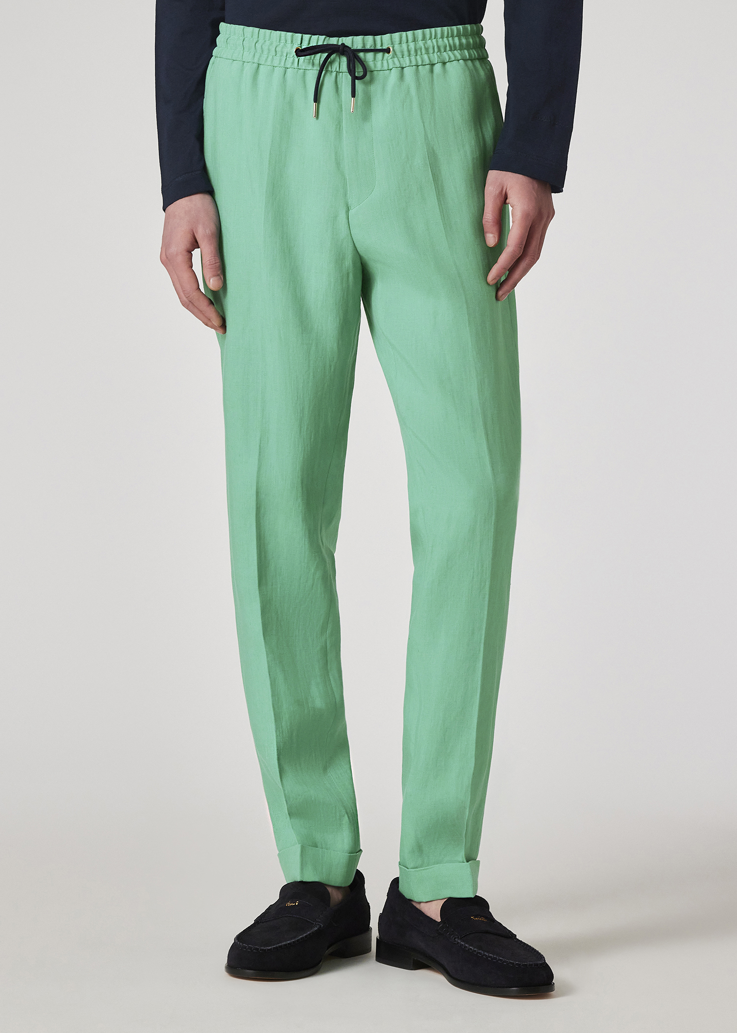 Men's Turquoise Linen Drawstring Trousers