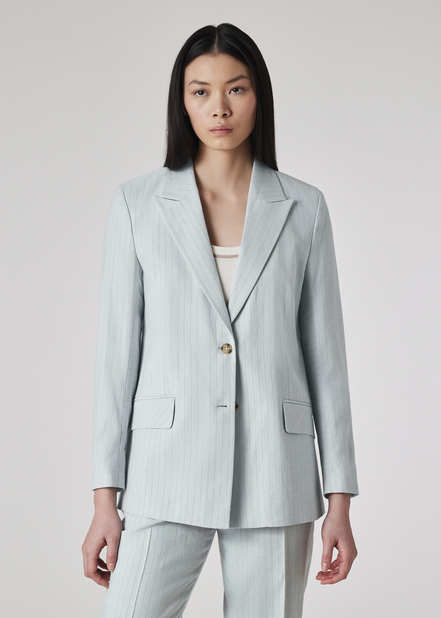 Women's Light Blue Pinstripe Two-Button Blazer
