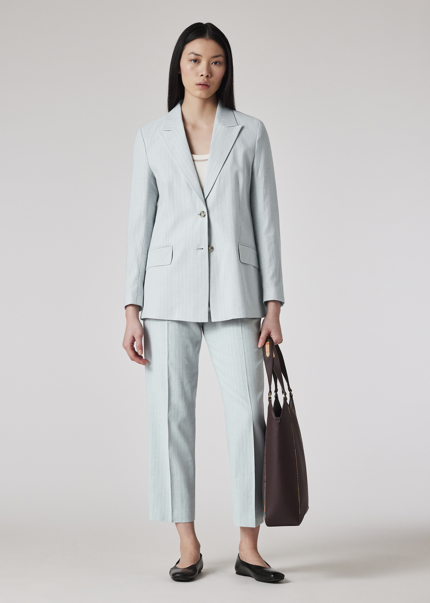 Women's Light Blue Pinstripe Two-Button Blazer