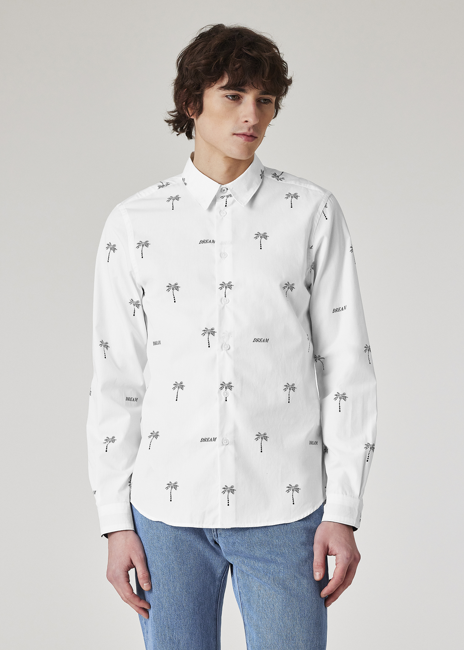 Men's White 'Dream Palm Tree' Print Shirt