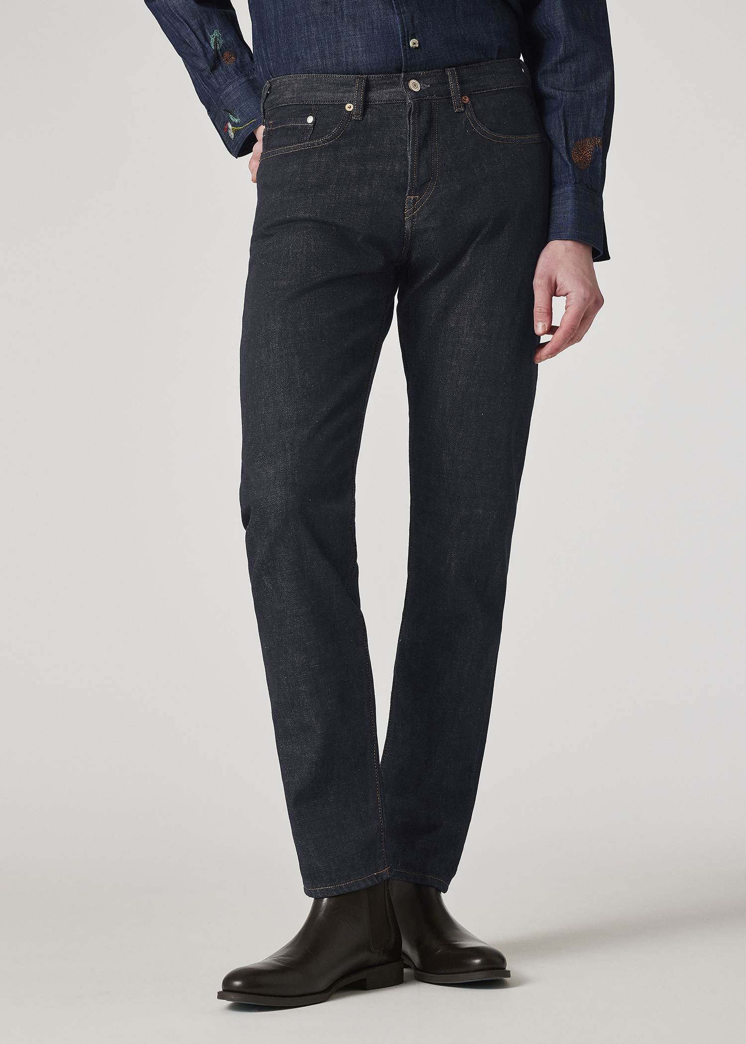 Men's Tapered-Fit Indigo Rinse Selvedge Jeans