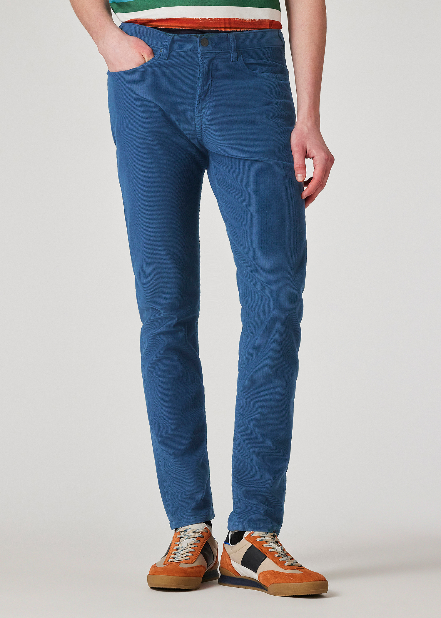 Men's Tapered-Fit Mid Blue Corduroy Trousers