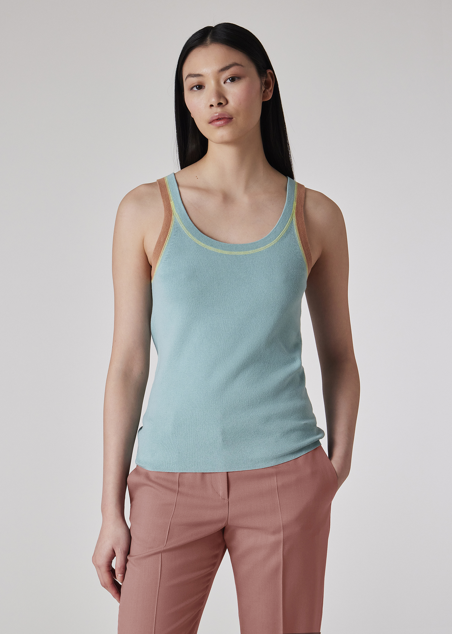 Women's Turquoise Cotton Contrast Overlock Knitted Vest