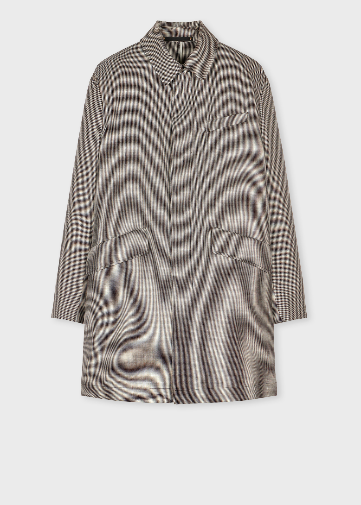 Men's Grey Overdyed Micro-Houndstooth Wool Mac