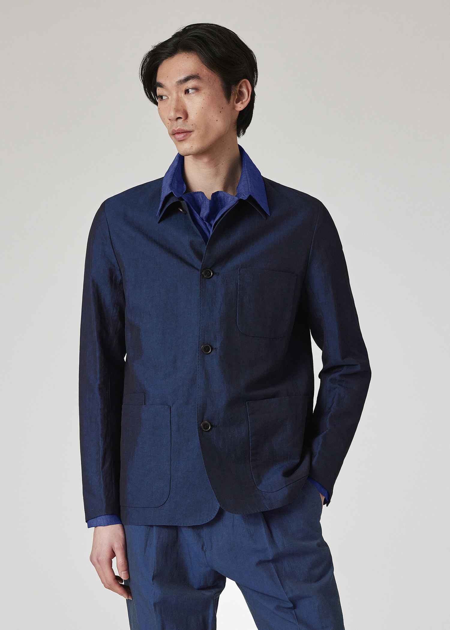 Men's Indigo Cotton-Linen Work Jacket