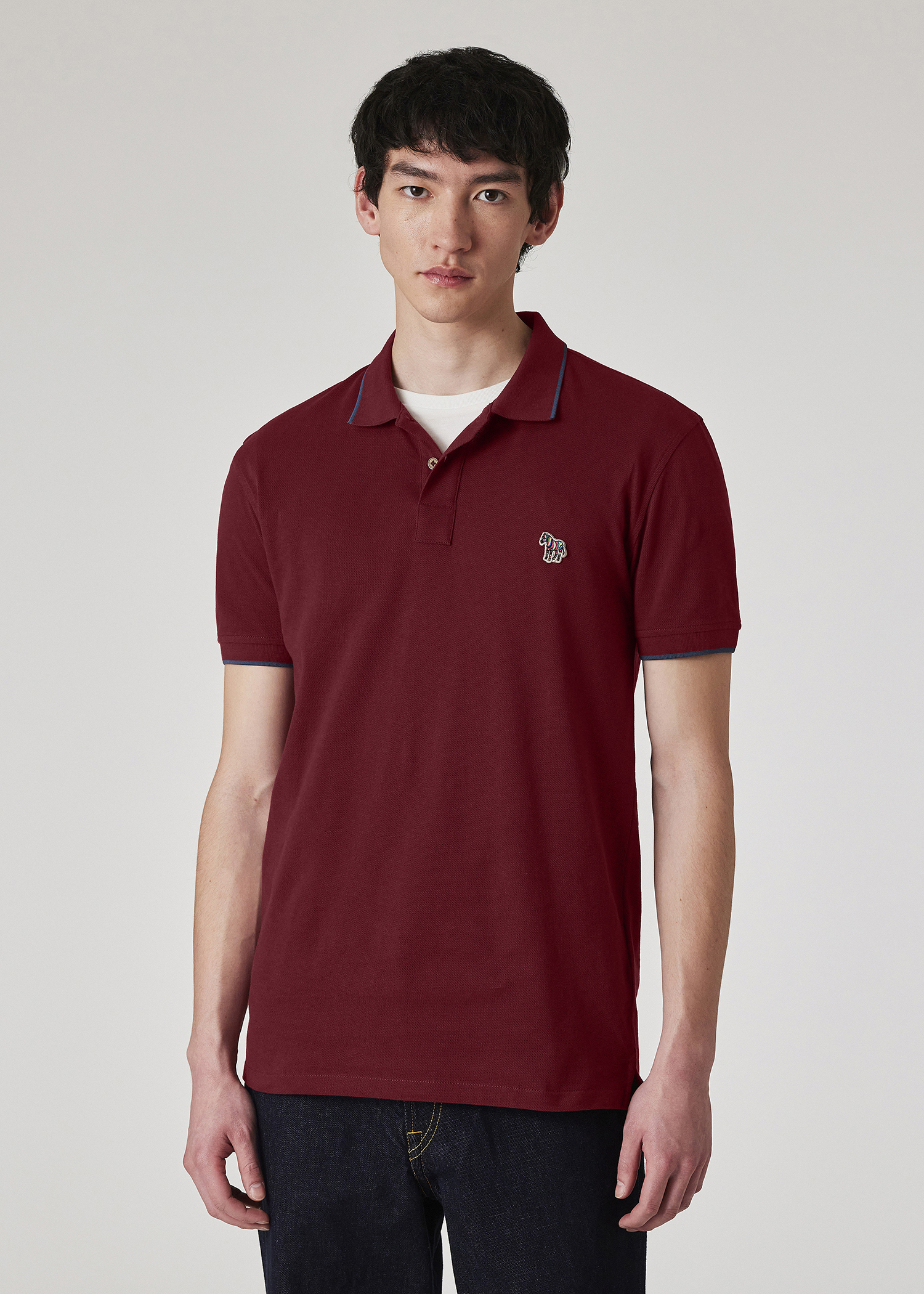 Men's Slim-Fit Burgundy Zebra Logo Polo Shirt With Contrast Tipping