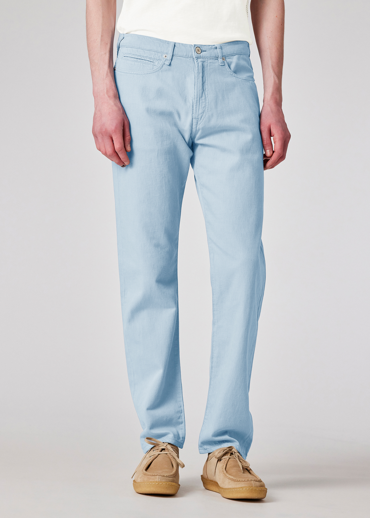 Men's Tapered-Fit Light Blue Cotton-Linen Jeans