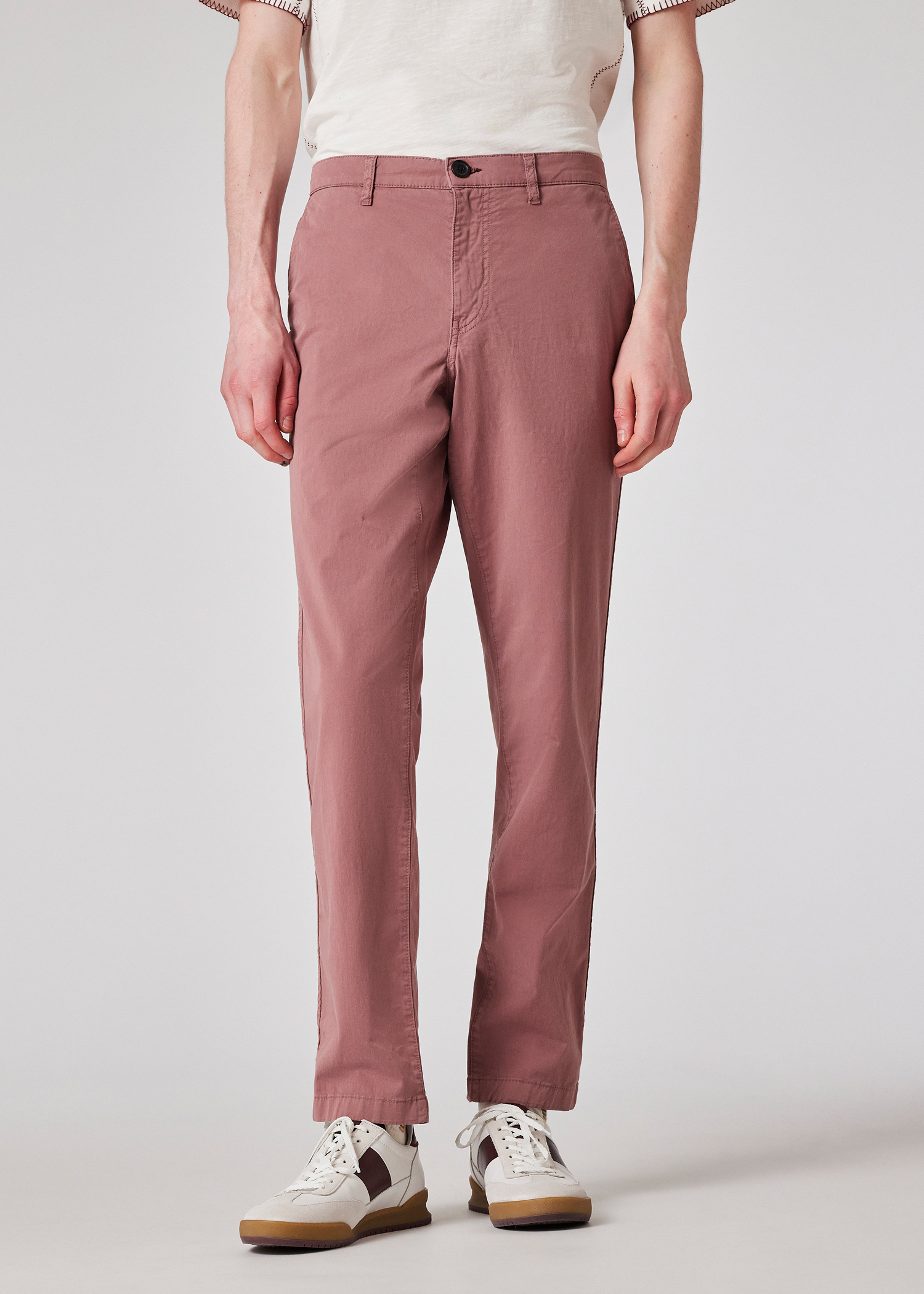 Men's Tapered-Fit Dusty Pink Stretch-Cotton Chinos
