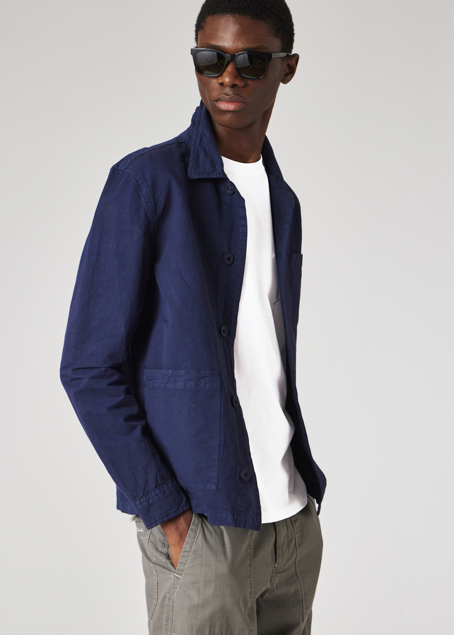 Navy Cotton-Linen Work Jacket