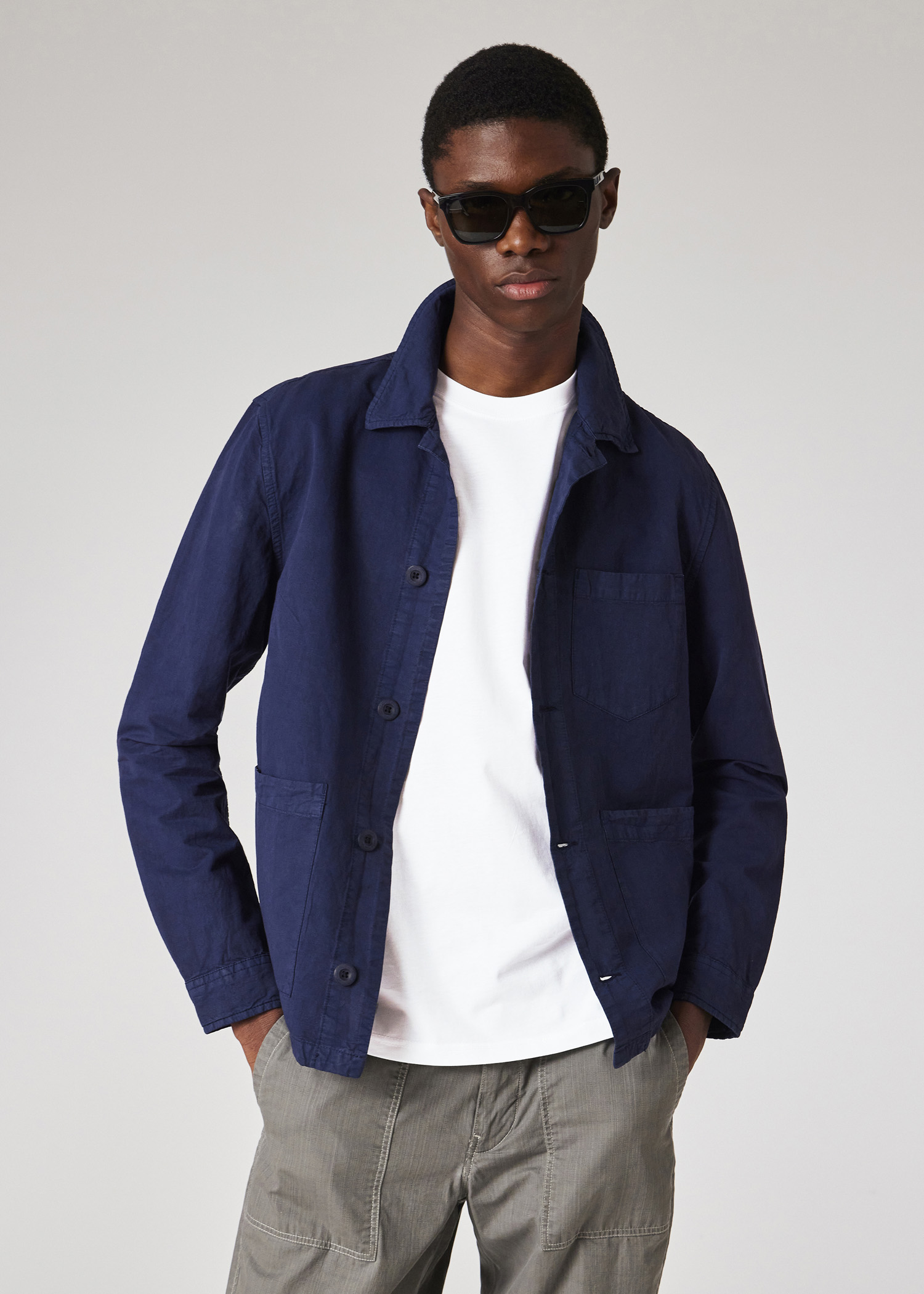 Navy Cotton-Linen Work Jacket