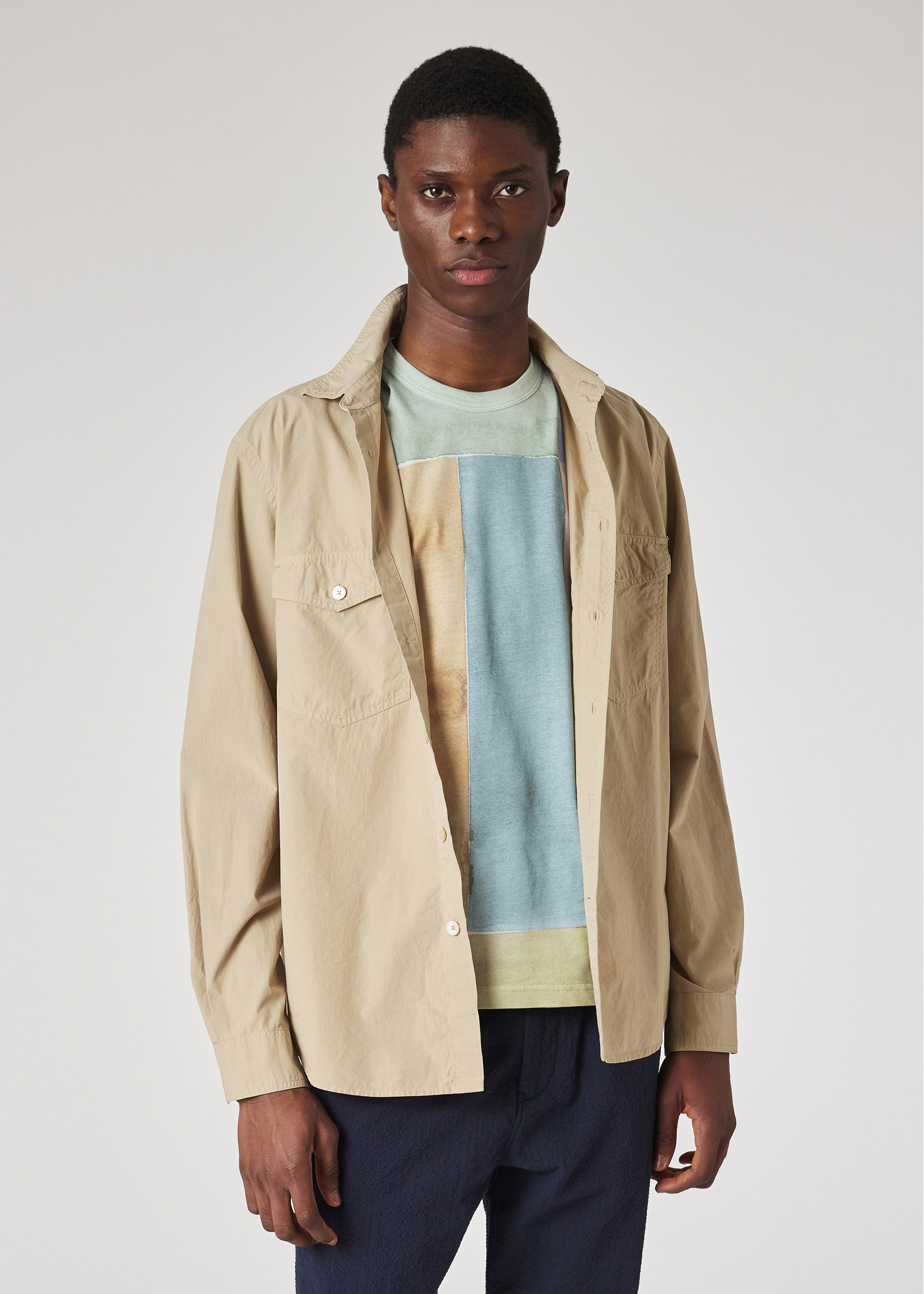Men's Light Tan Cotton-Poplin Overshirt