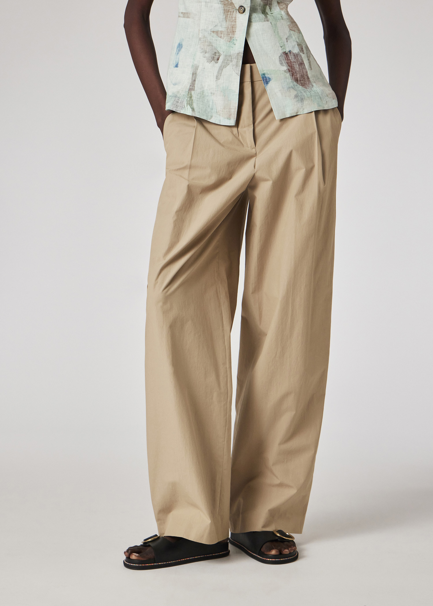 Women's Sand Cotton Poplin Relaxed Trousers