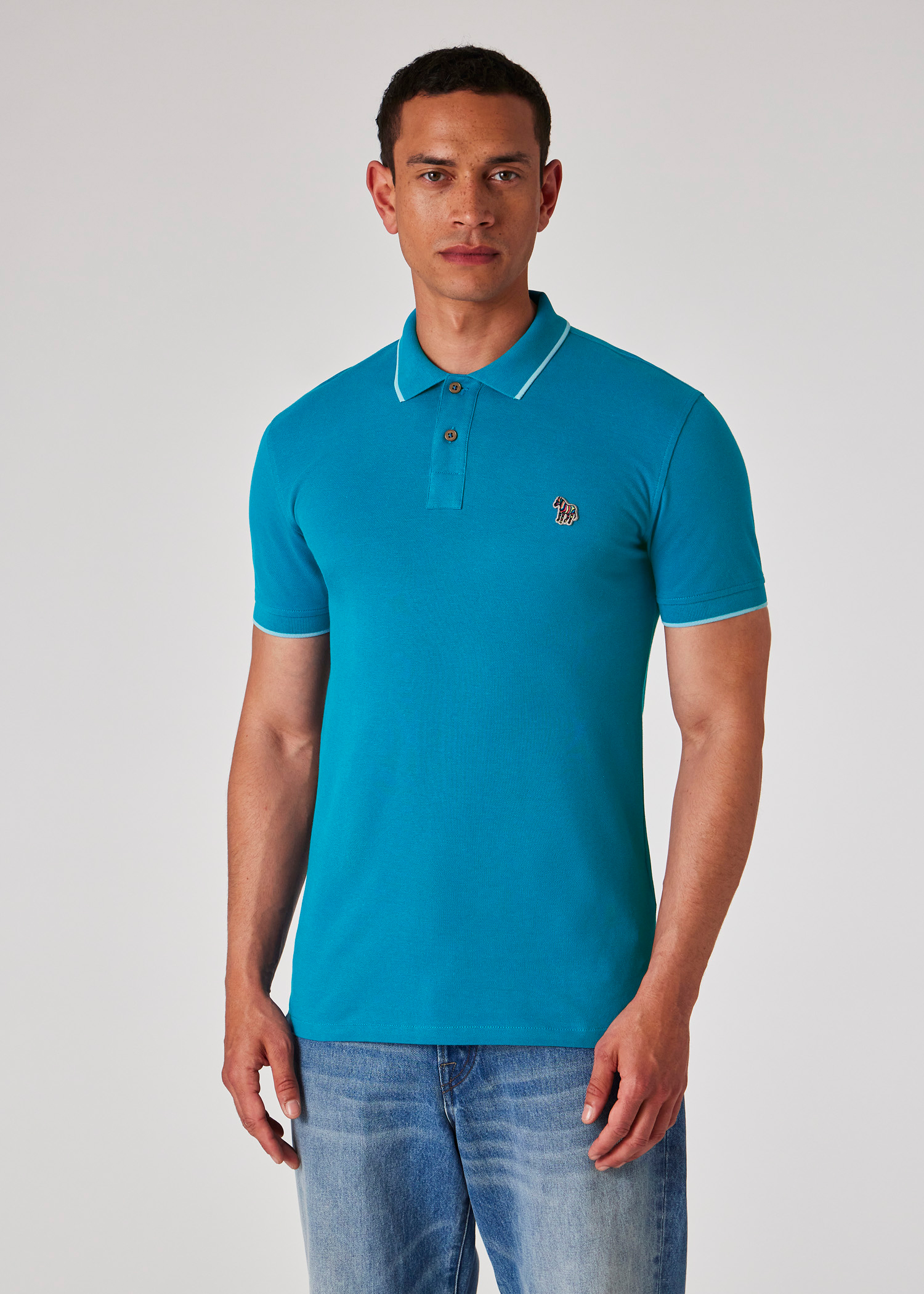 Men's Slim-Fit Blue Zebra Logo Polo Shirt With Contrast Tipping