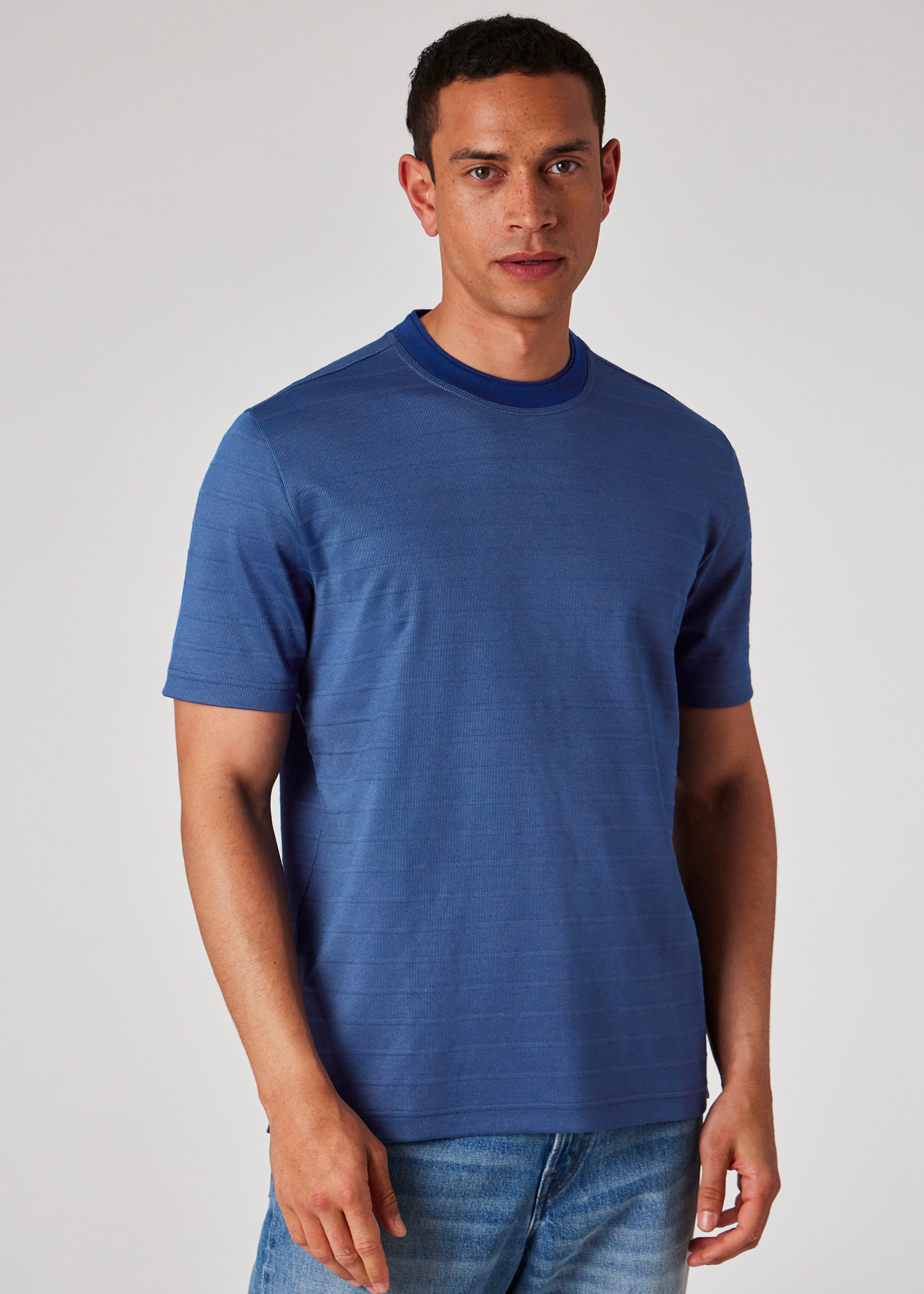 Dark Blue Cotton-Blend Stripe T-Shirt