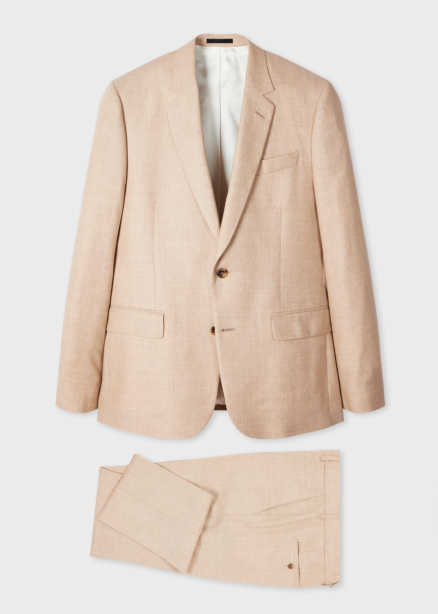 Men's Tailored-Fit Light Tan Linen And Wool-Blend Twill Suit