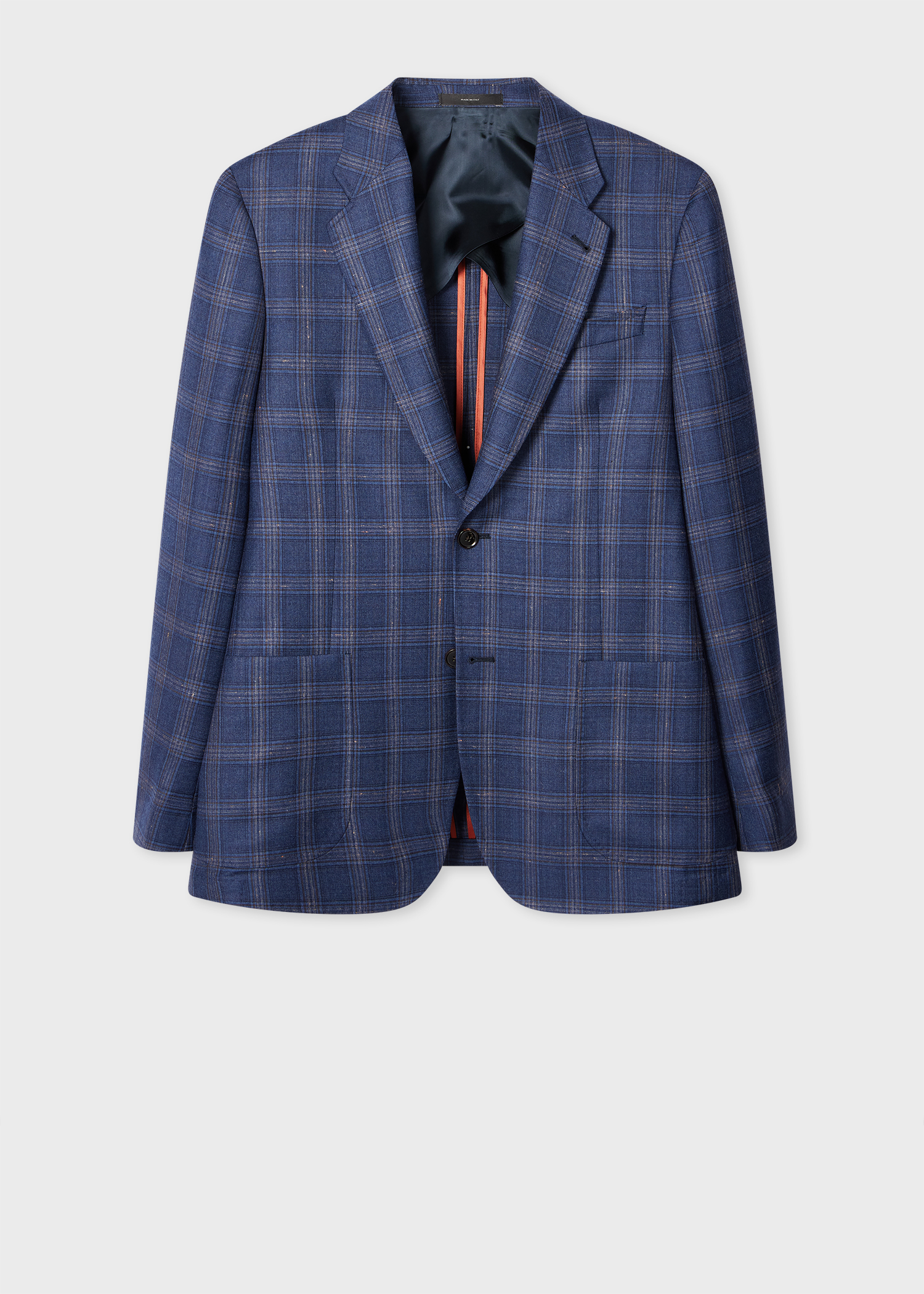 Men's Blue Wool-Cashmere Check Buggy-Lined Blazer