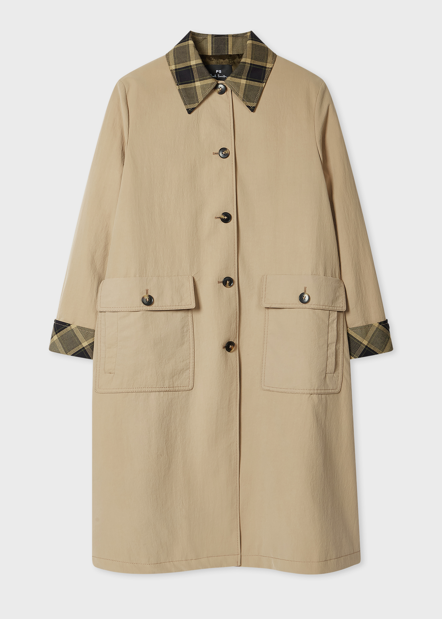 Women's Stone Nylon Mac with Contrast Check Trim