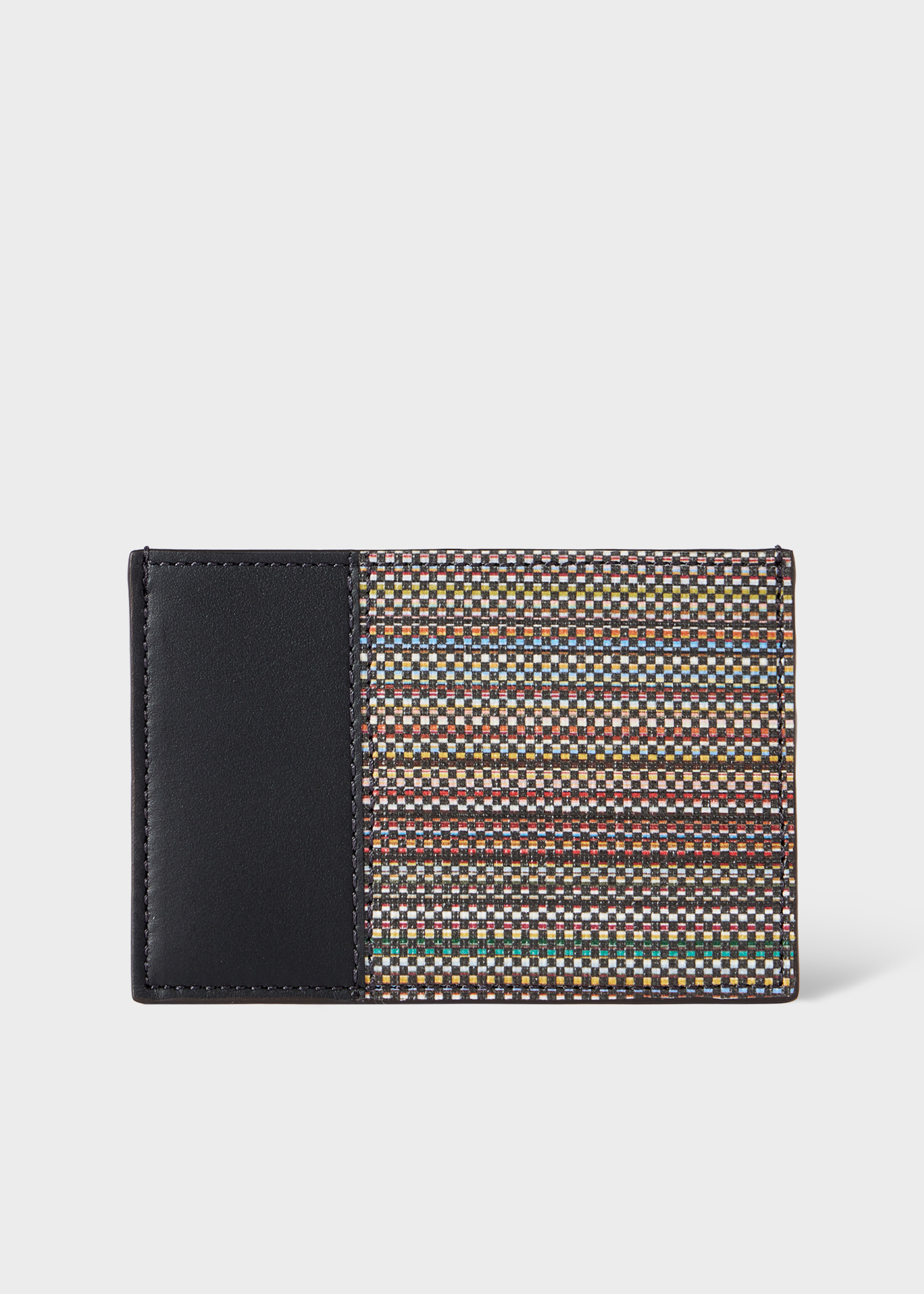 Men's Black Leather 'Signature Stripe' Coated Canvas Credit Card Holder